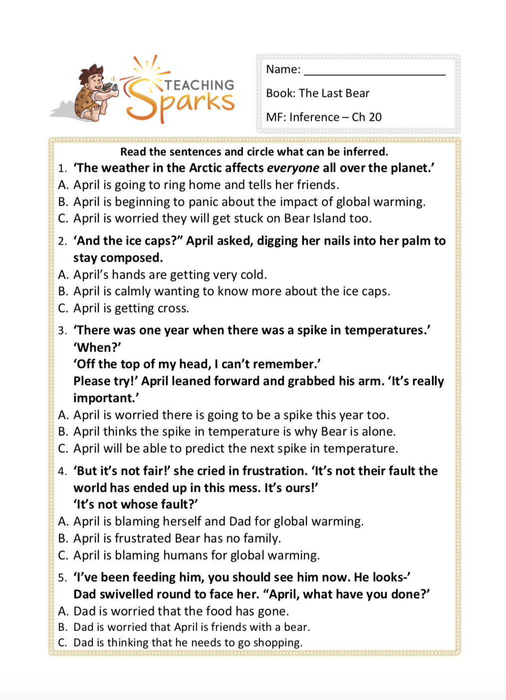 The Last Bear | Year 3-5 | KS2 | Literacy | Reading Resources