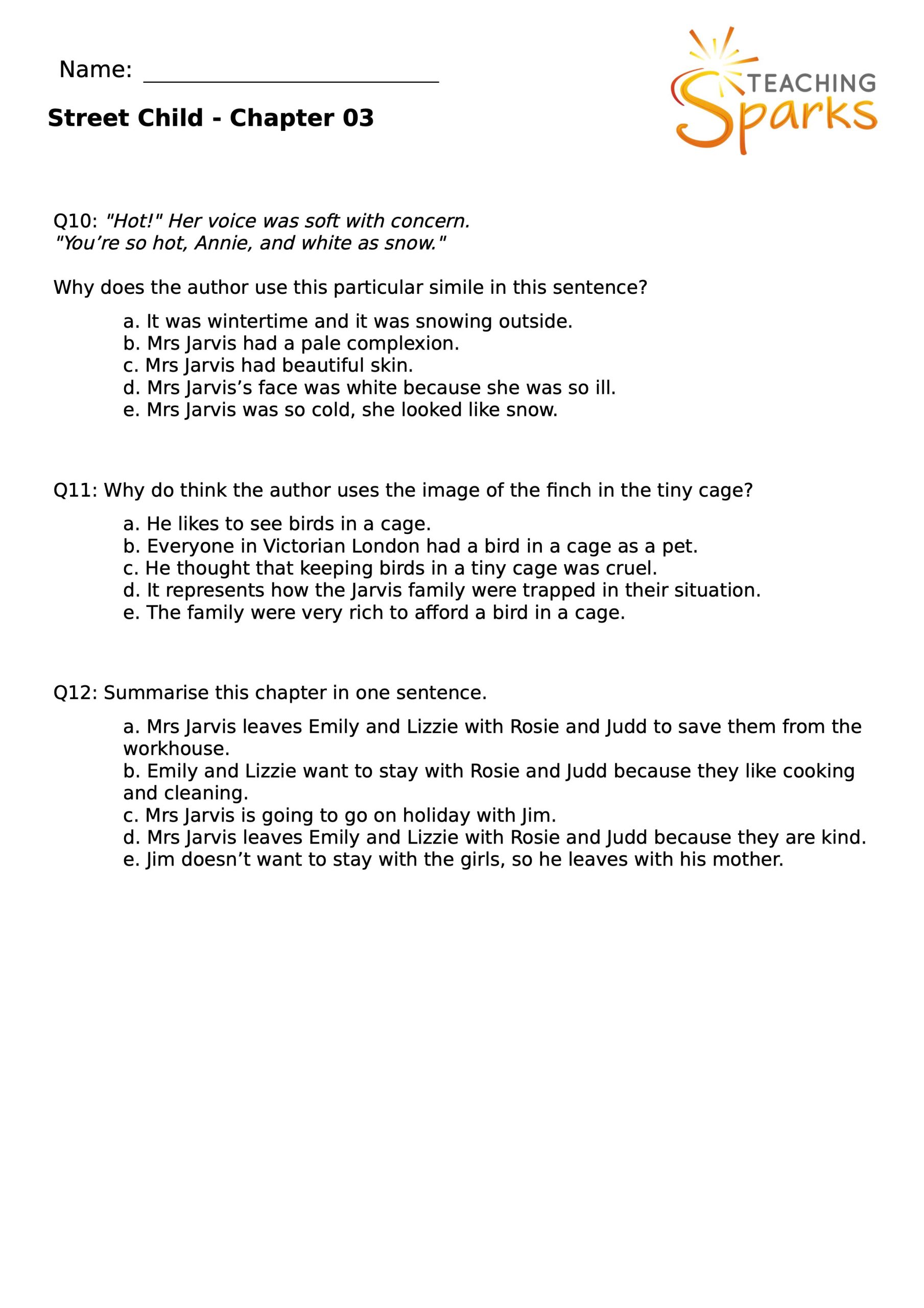 Street Child | Reading Resources KS2 | Comprehension | Year 5 | Year 6